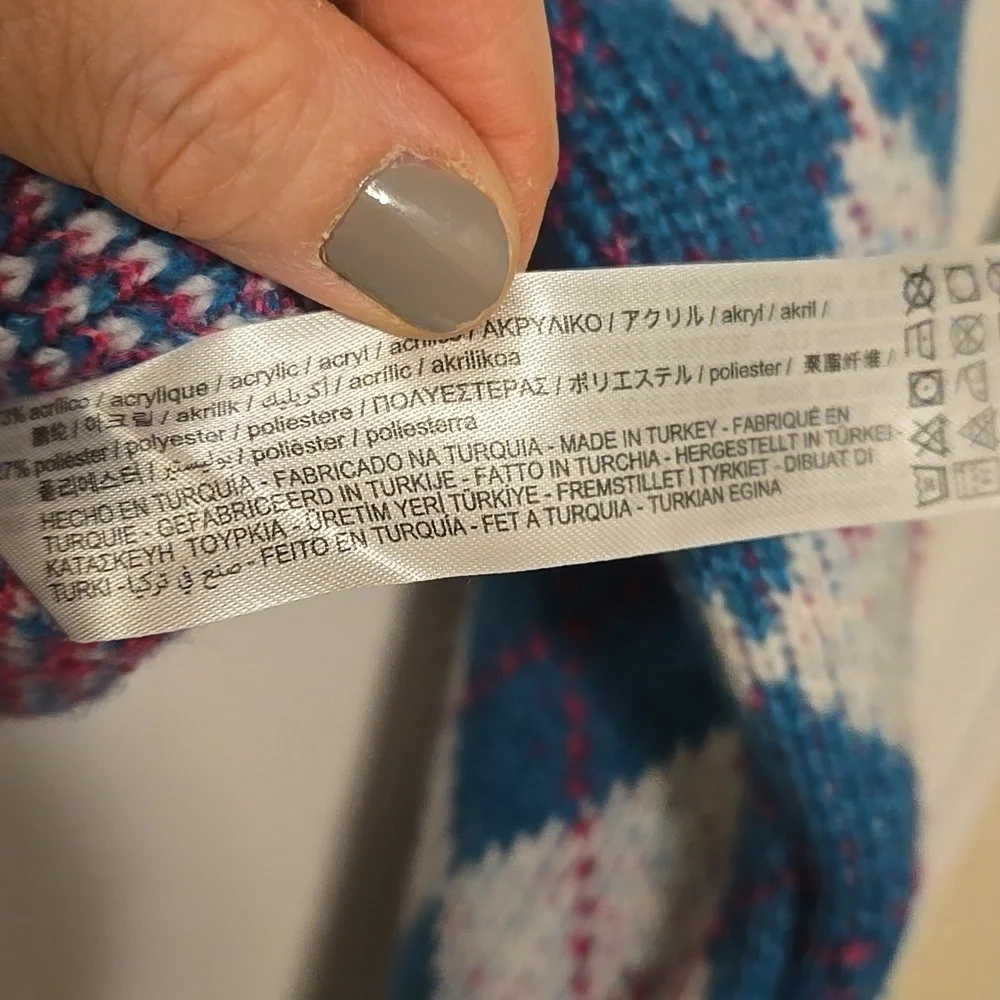 Zara | Sweaters | Zara Teal And White Argyle Button Up Cardigan Jacket ...